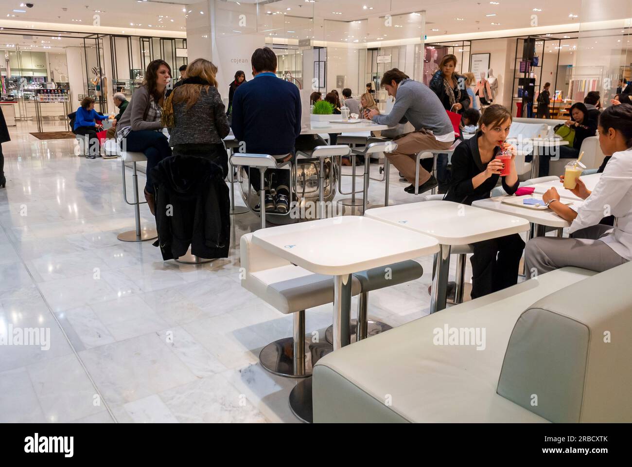Paris, France, Crowd People Sharing Drinks inside Modern, French Cafe ...