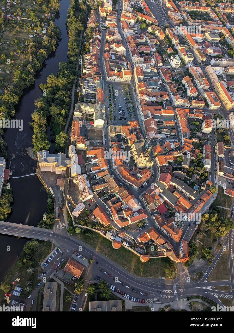 Historical city center of Louny town,aerial panorama cityscape ...