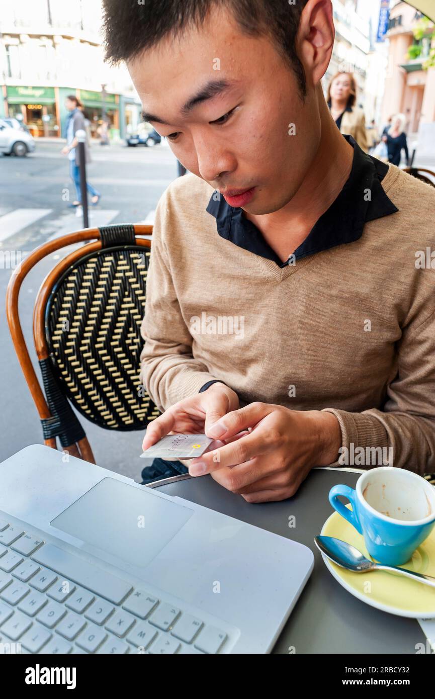 Paris, France, Chinese Student, Tourists Relaxing at Paris , Café ...