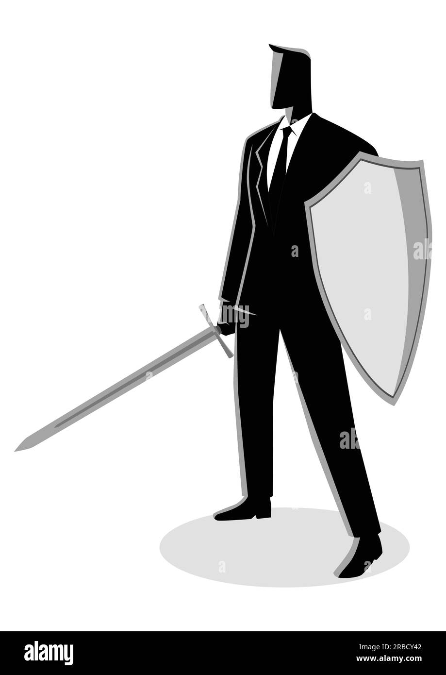 Business concept vector illustration of a businessman holding a sword ...