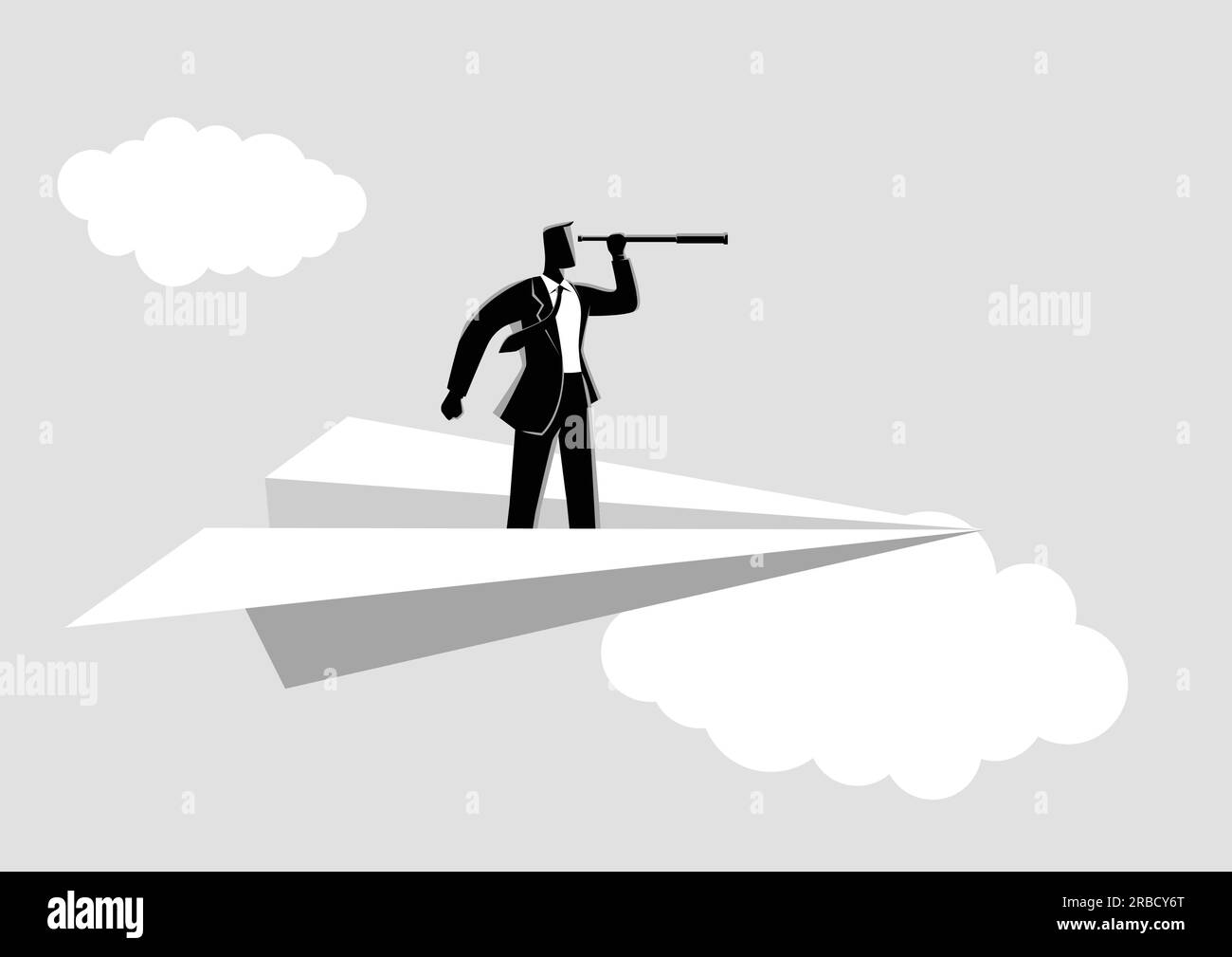 Business concept illustration of businessman using telescope on paper ...