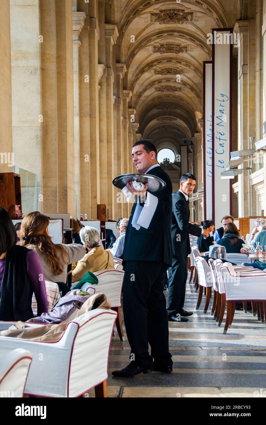 Paris, France, French Waiter Serving tables, Cafe Bistro Restaurant ...