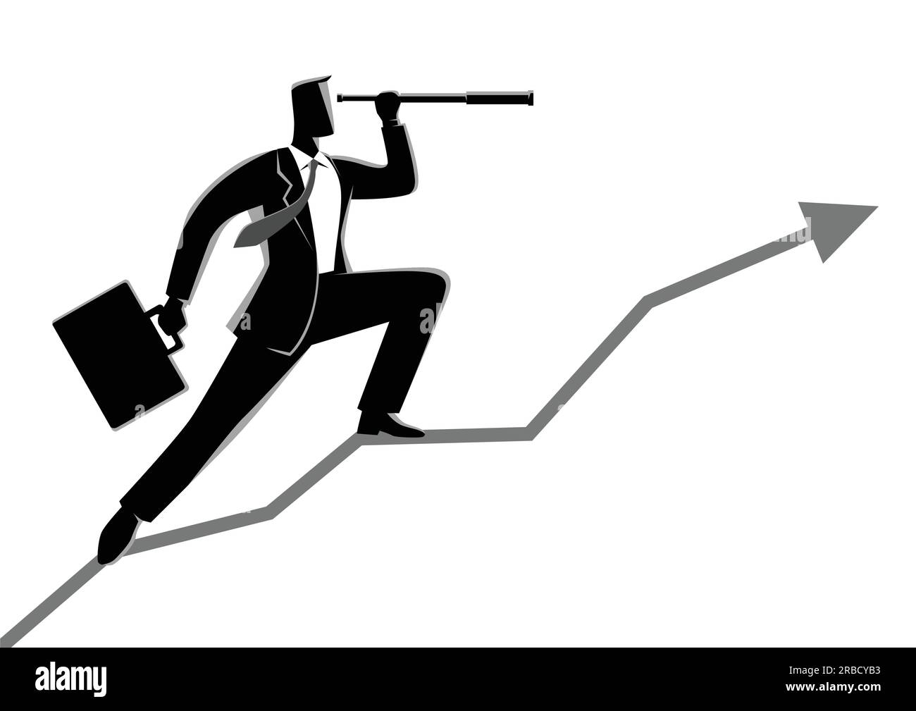 Silhouette of a businessman using telescope on graphic chart. Concept ...