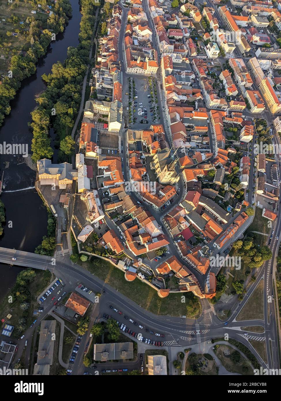 Historical city center of Louny town,aerial panorama cityscape ...