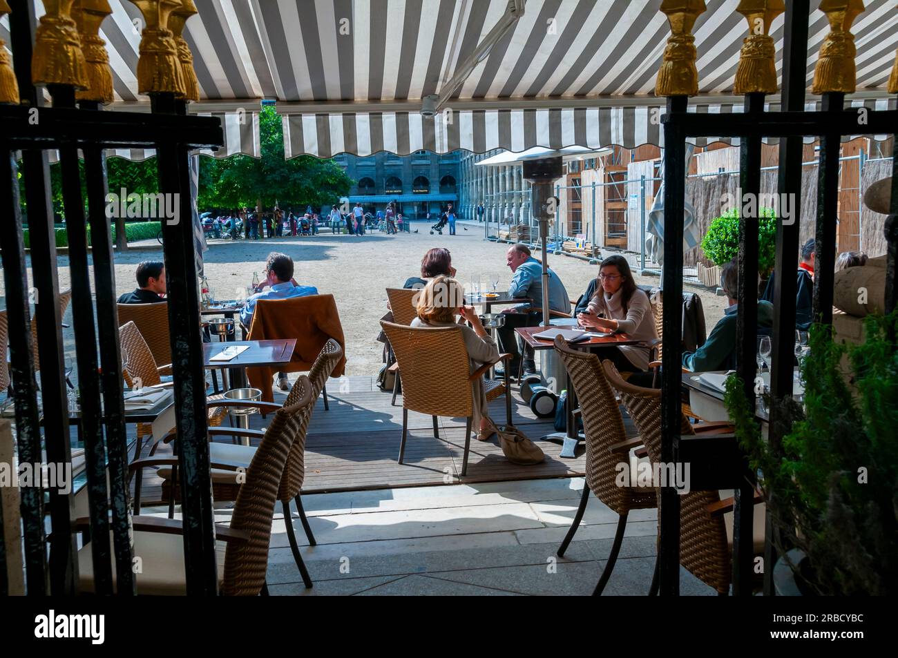 Paris, France, Large Crowd People Sharing Drinks on Terrace of French ...