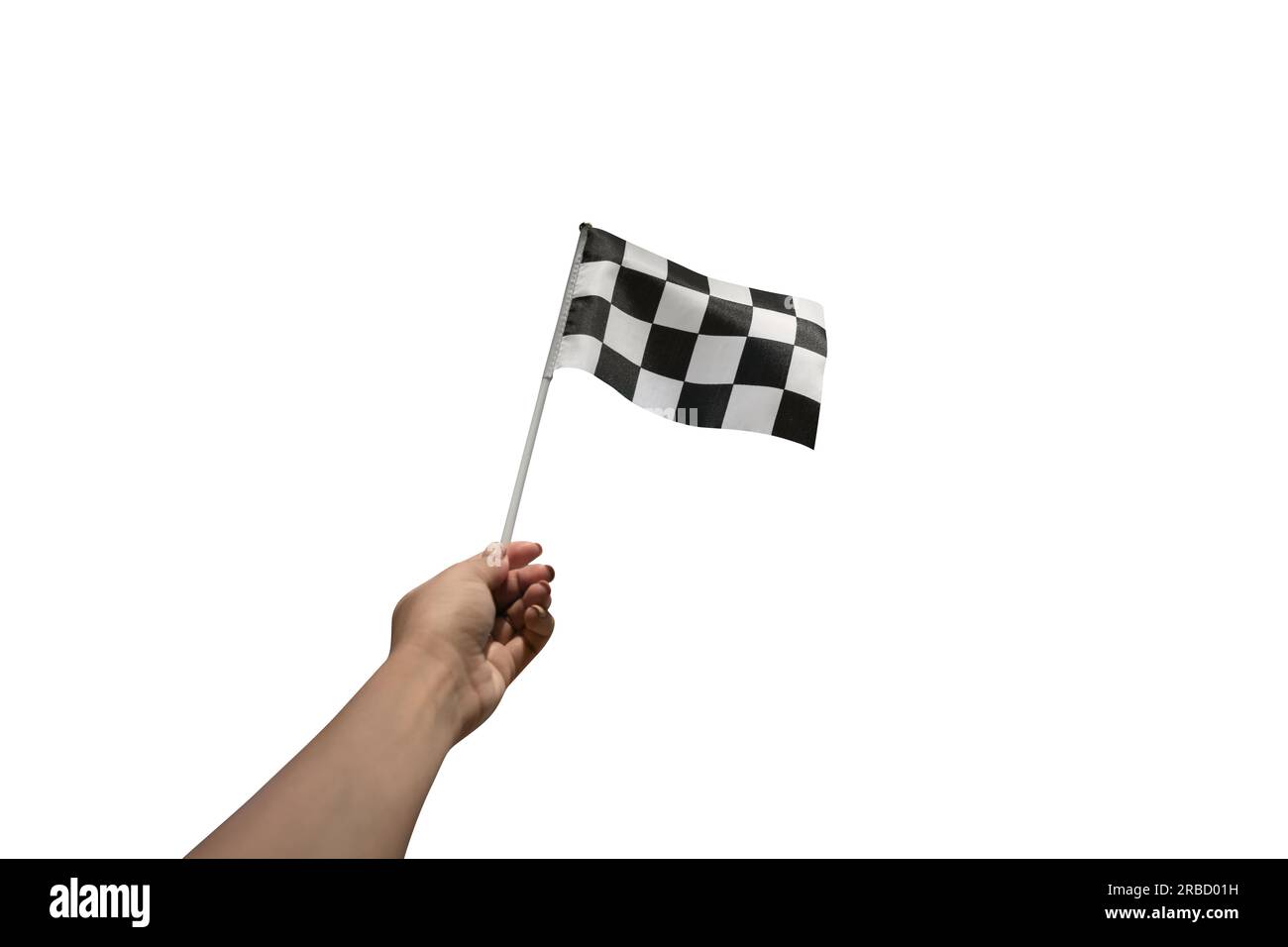 hand holding a checkered flag isolated on white background Stock Photo ...