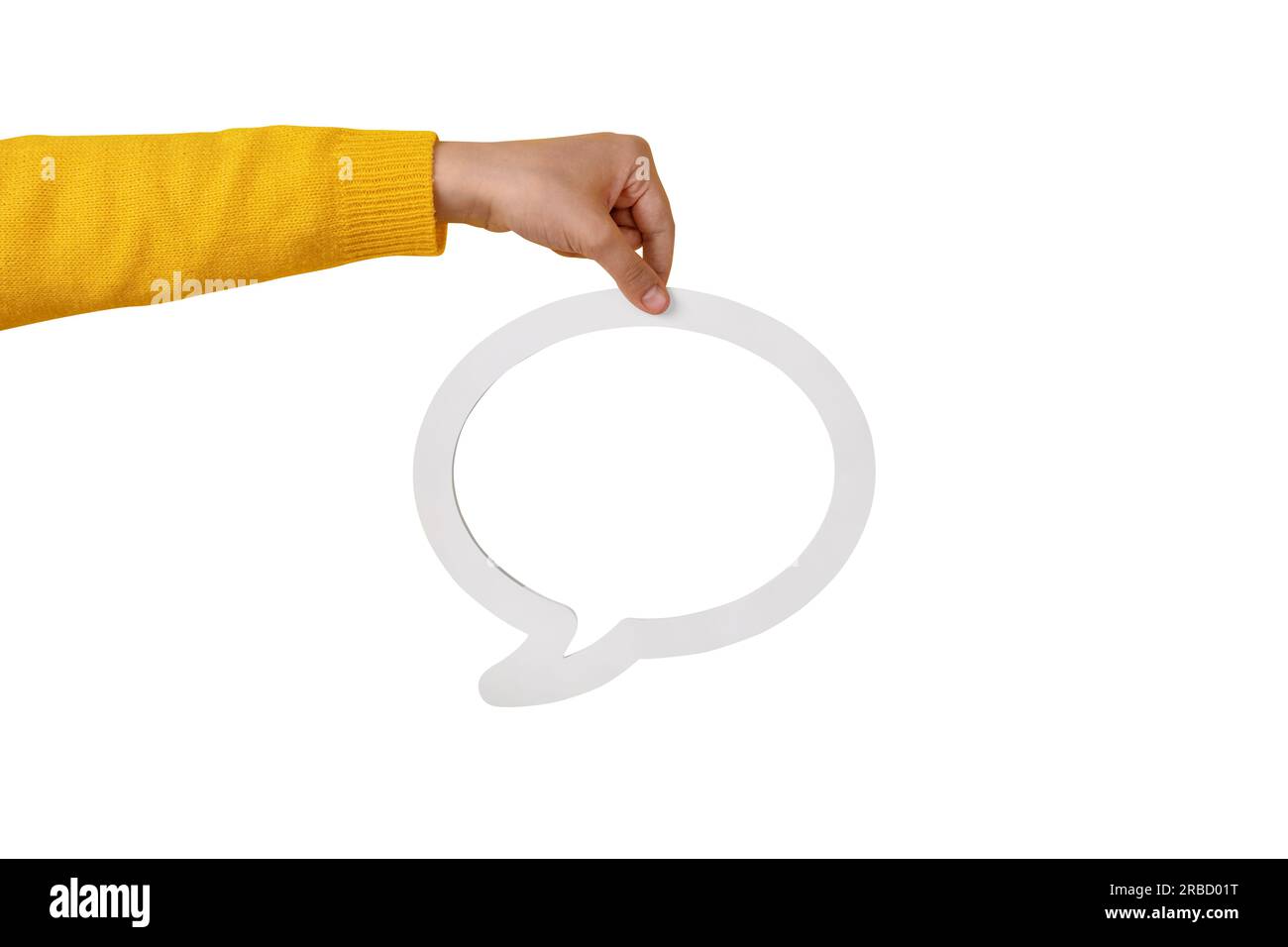 Dialogue bubble in hand isolated on white background Stock Photo - Alamy