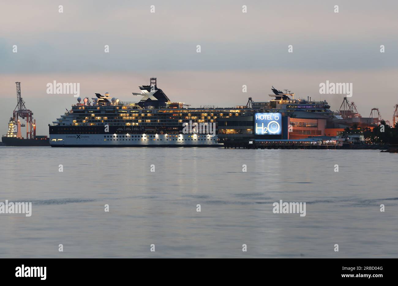 Cruise ship Celebrity Millennium illuminated docked in Manila Bay ...