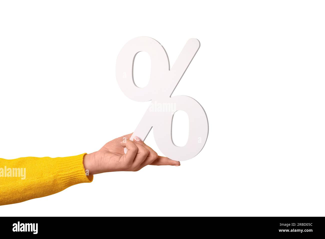 hand holding percentage sign isolated on white background Stock Photo ...