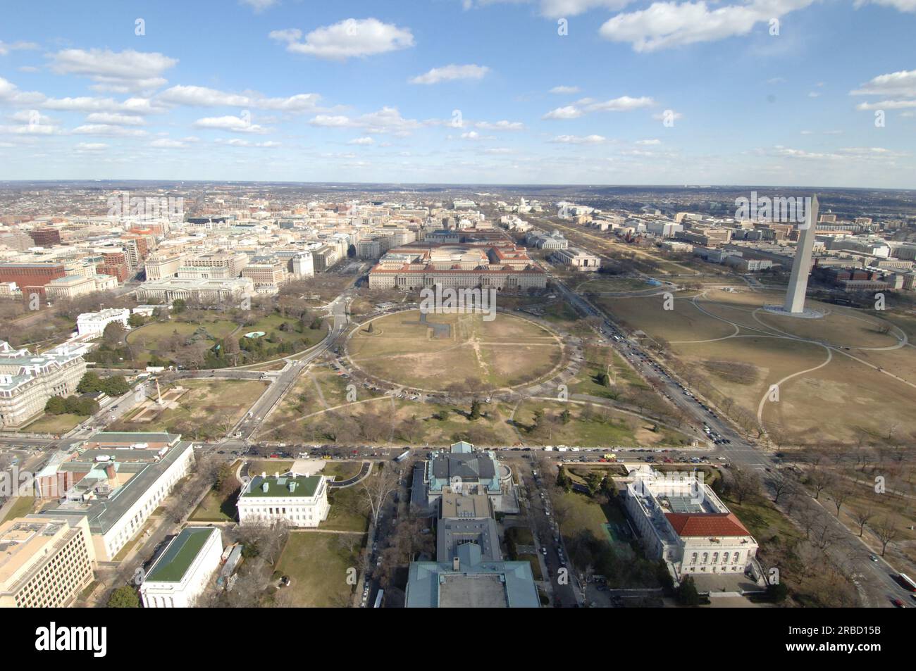 Aerial views of Main Interior, buildings and monuments in the vicinity ...