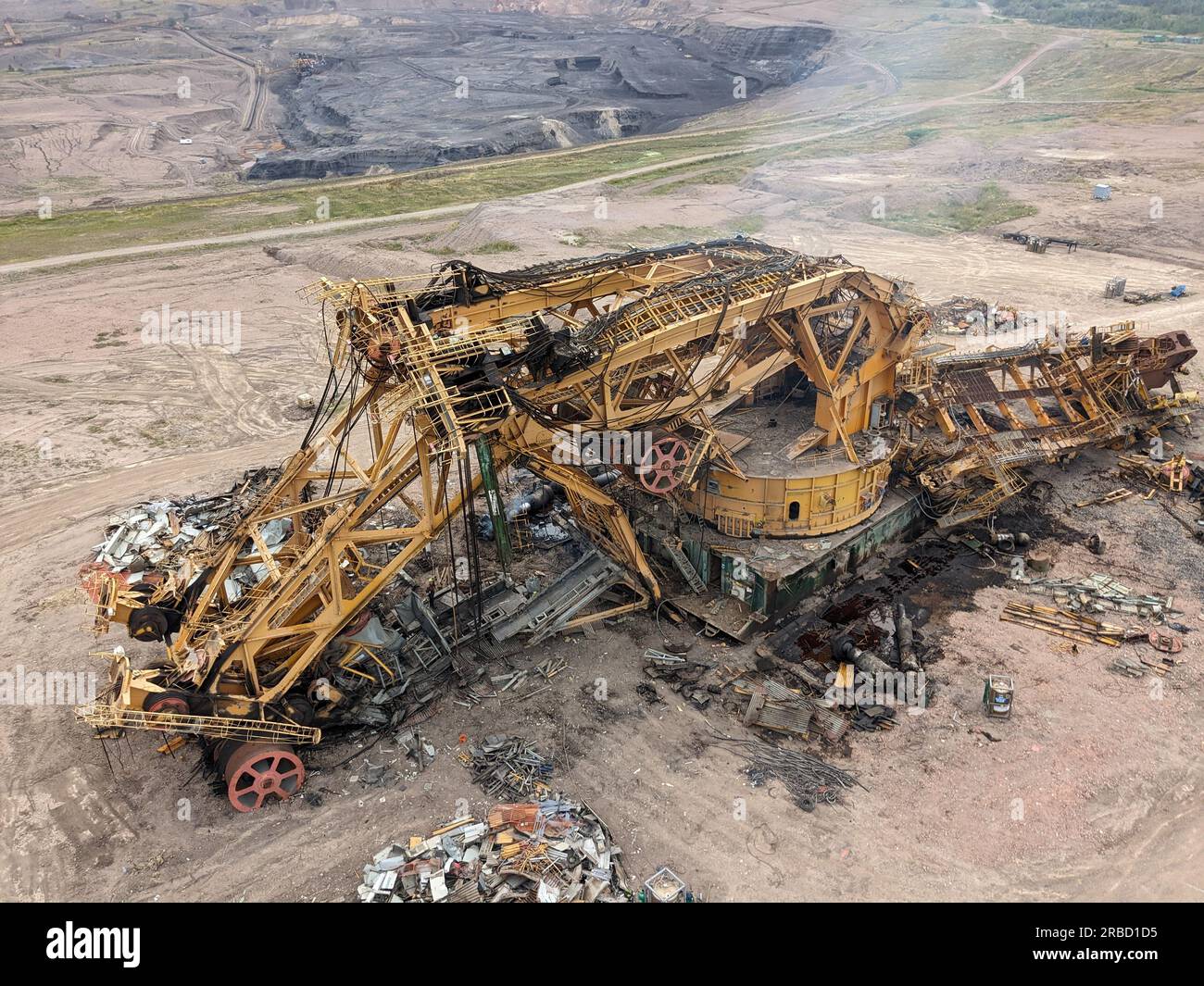 huge bucket wheel excavator being disassembled to scrap metal after ...