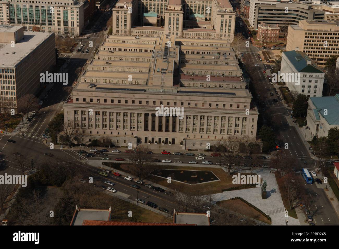 Aerial views of Main Interior, buildings and monuments in the vicinity ...