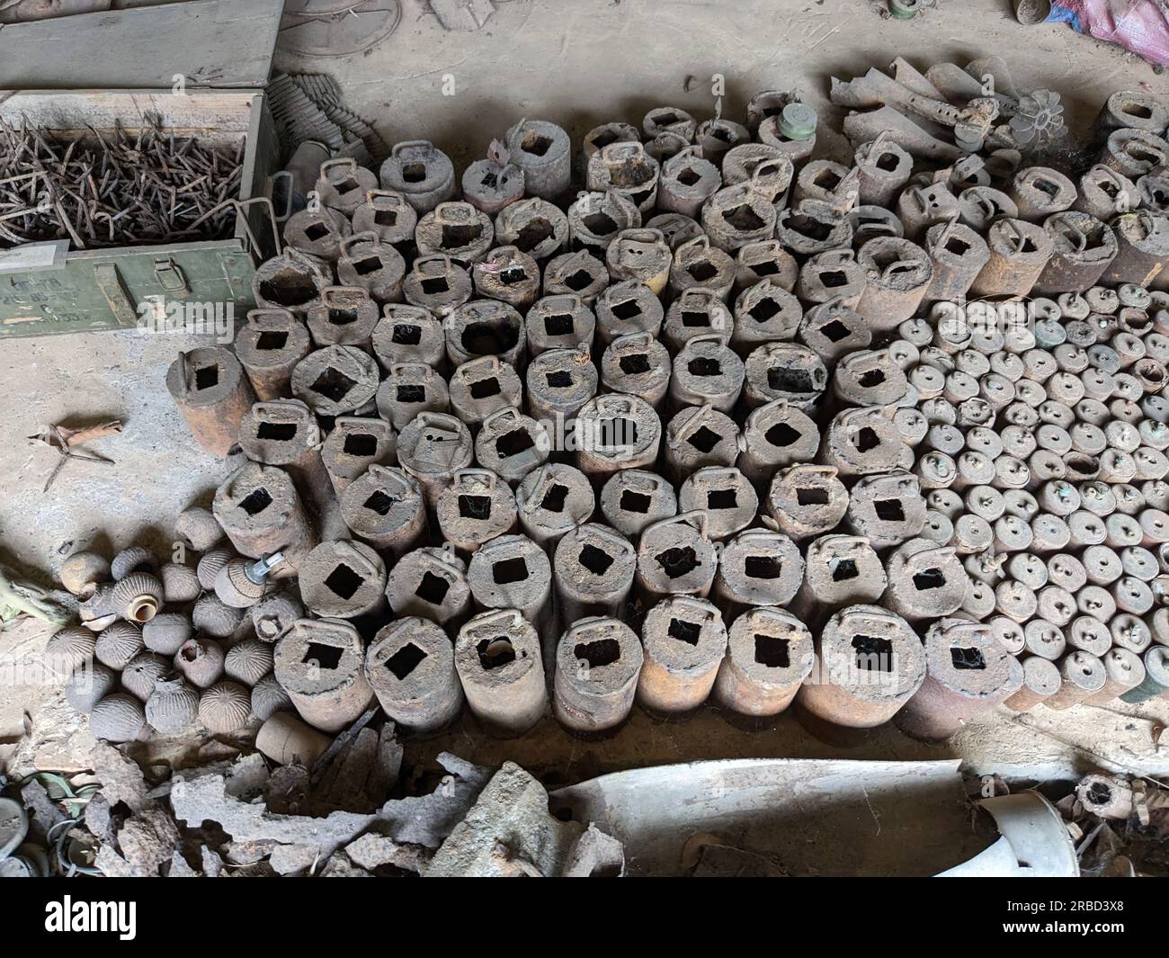 unexploded land mines and cluster bombs remains picked up all around ...