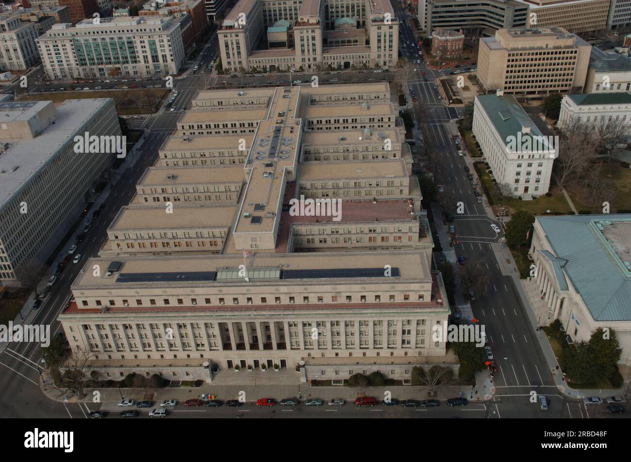 Aerial views of Main Interior, buildings and monuments in the vicinity ...