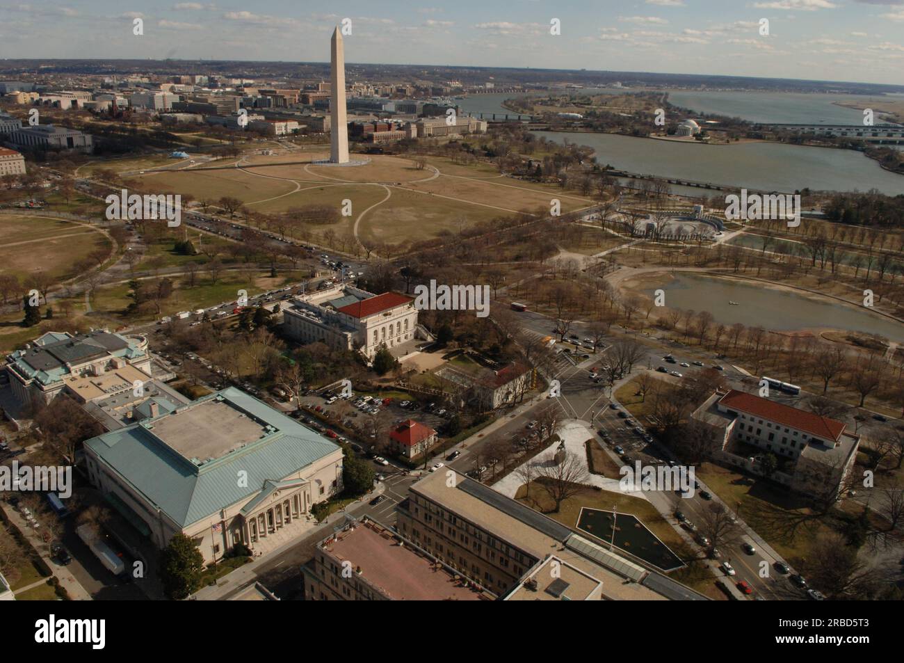 Aerial views of Main Interior, buildings and monuments in the vicinity ...