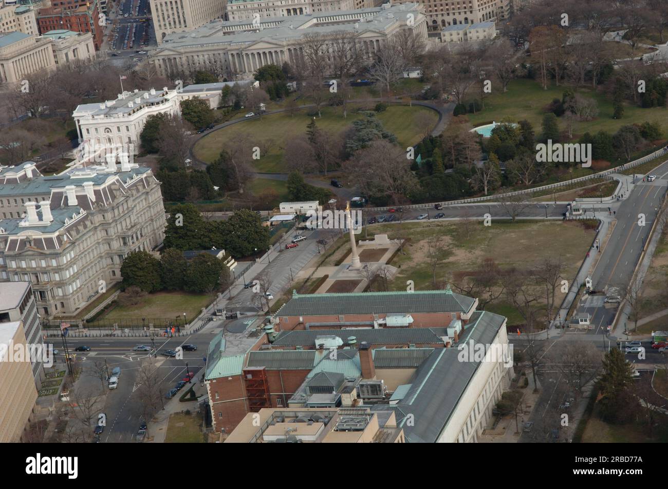 Aerial views of Main Interior, buildings and monuments in the vicinity ...
