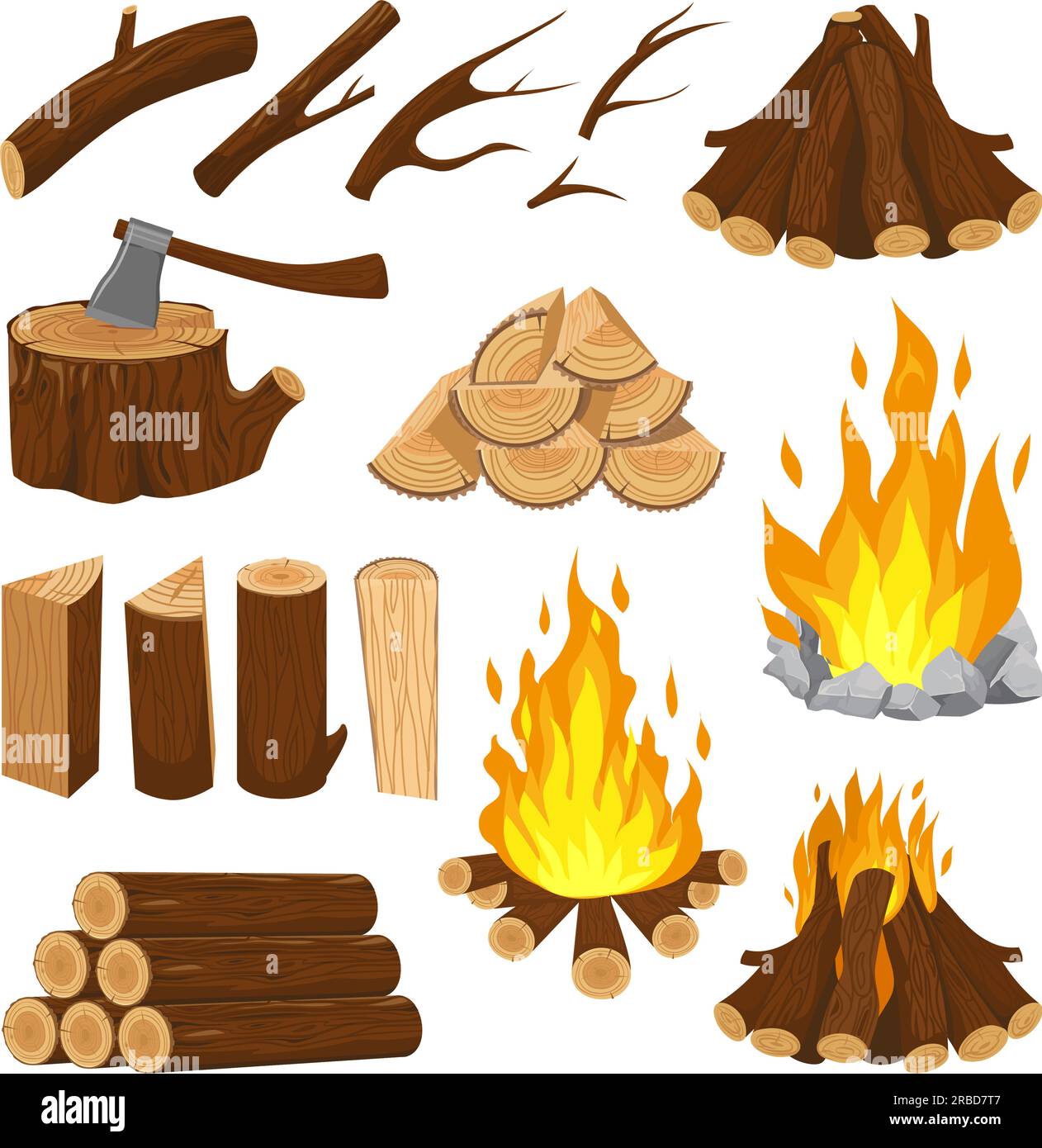 Logs burning fire Stock Vector Images - Alamy