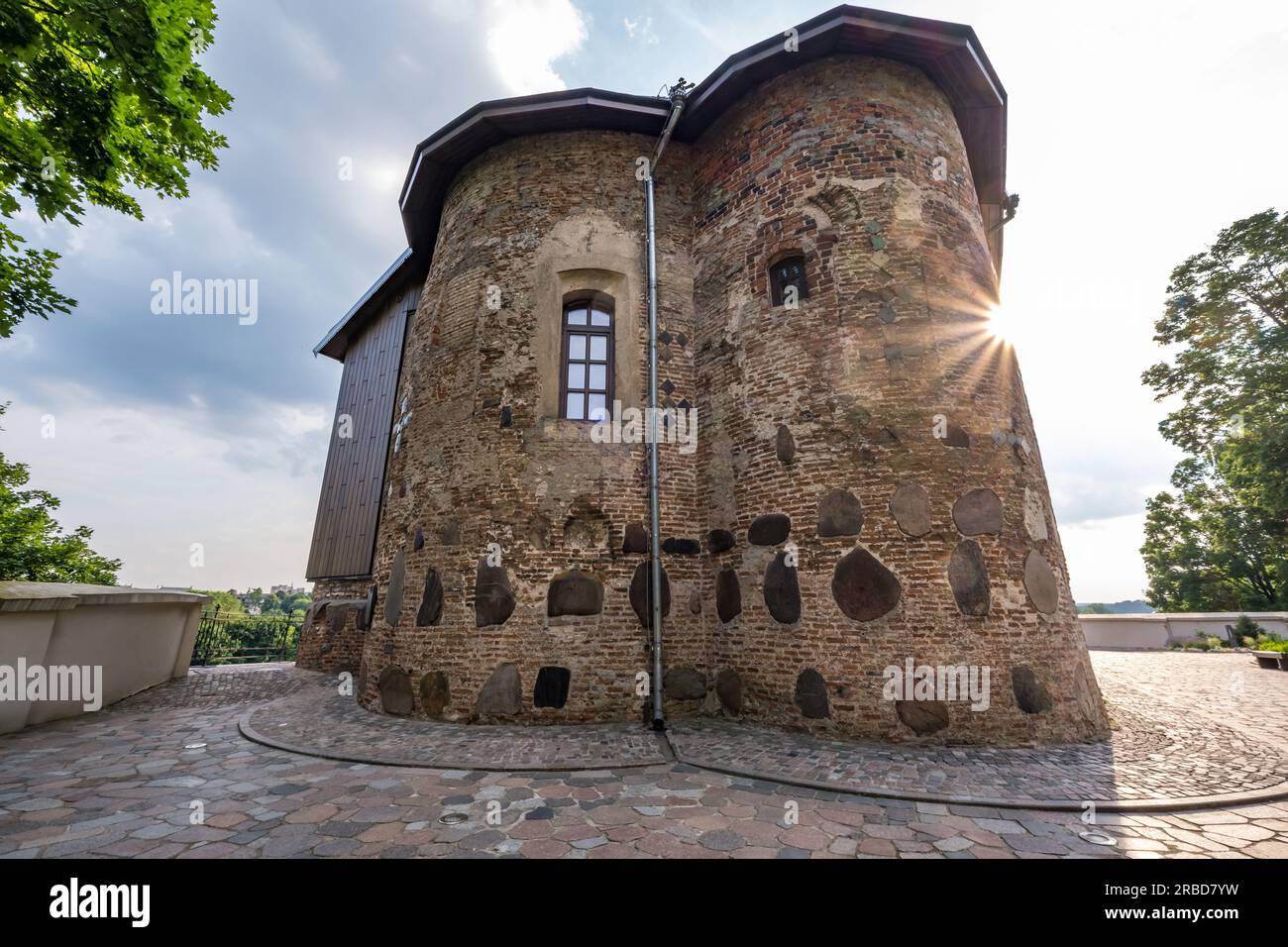 wall of an ancient orthodox church, monument of old brick russian ...