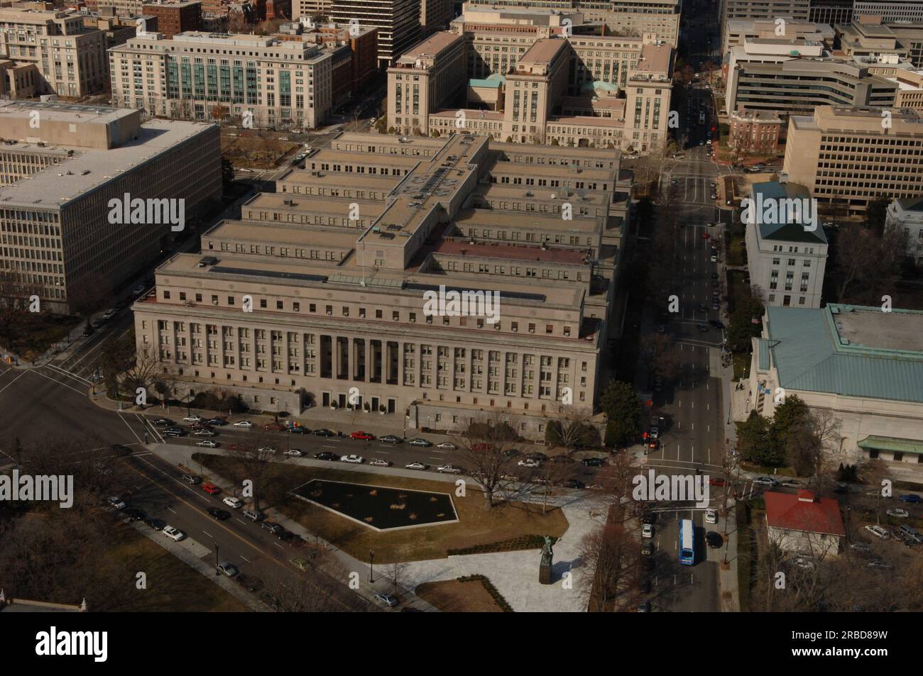 Aerial views of Main Interior, buildings and monuments in the vicinity ...