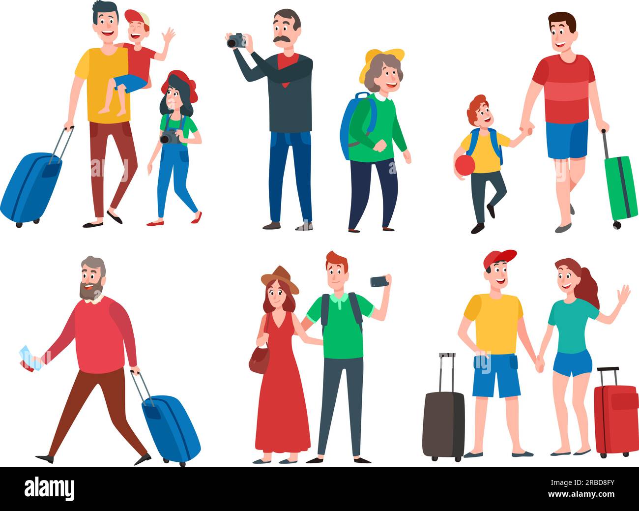 Travel characters. Travelling group, family couple holiday vacation and ...