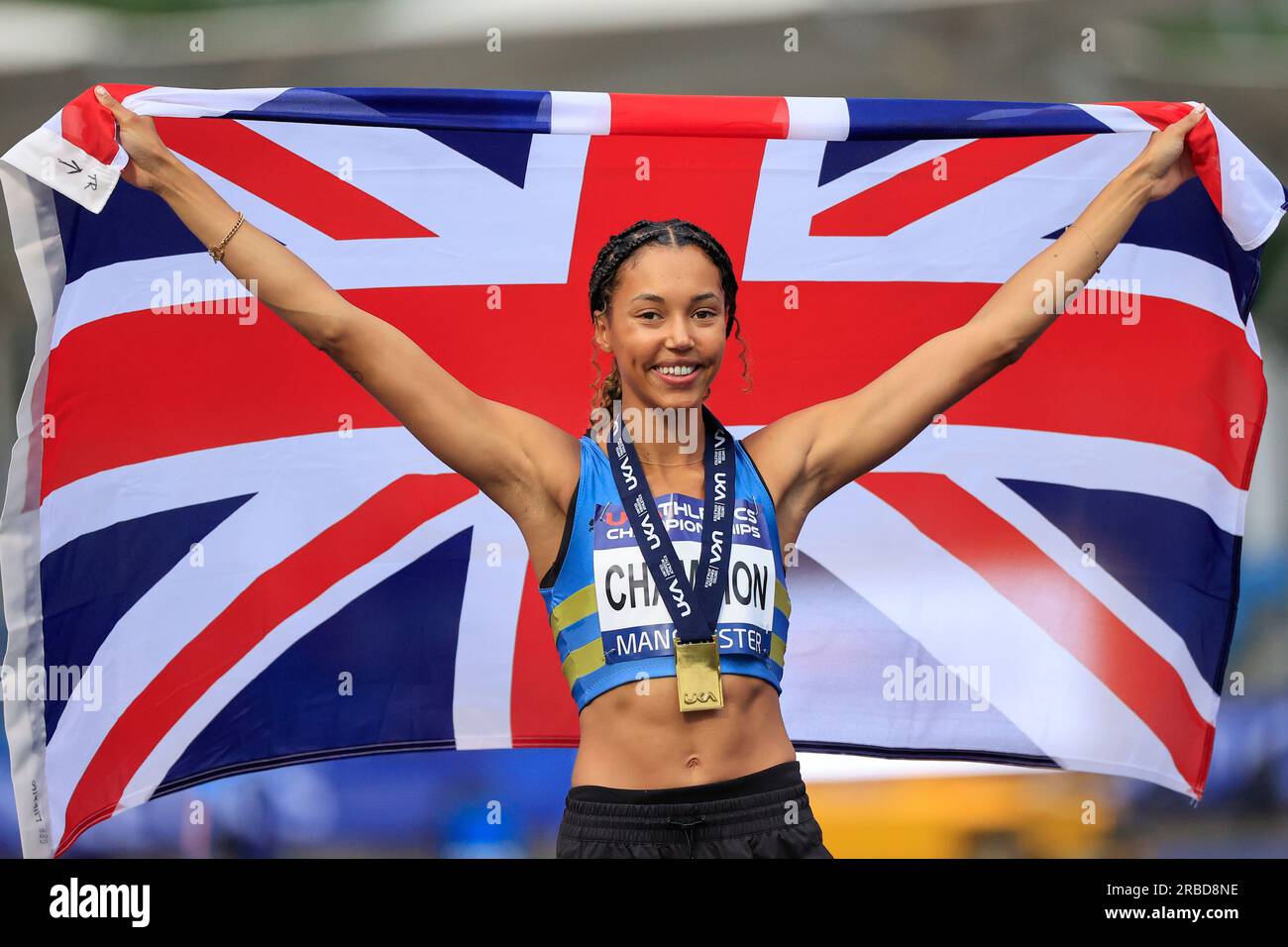 Morgan Lake celebrates winning gold in the women’s high jump during the ...