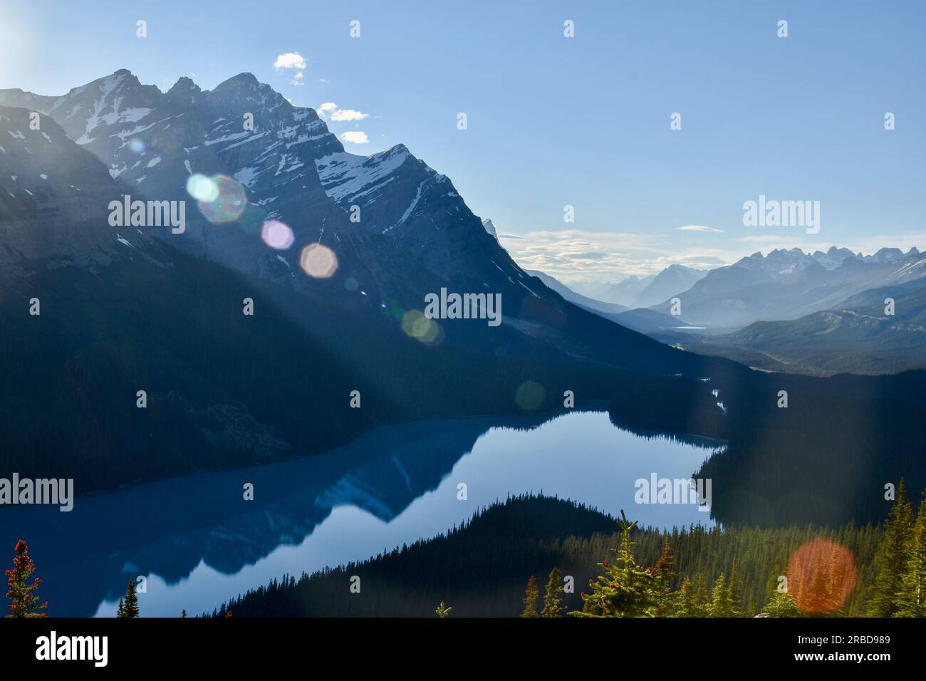 peyto lake in banff national park with evening sun from the west. the ...