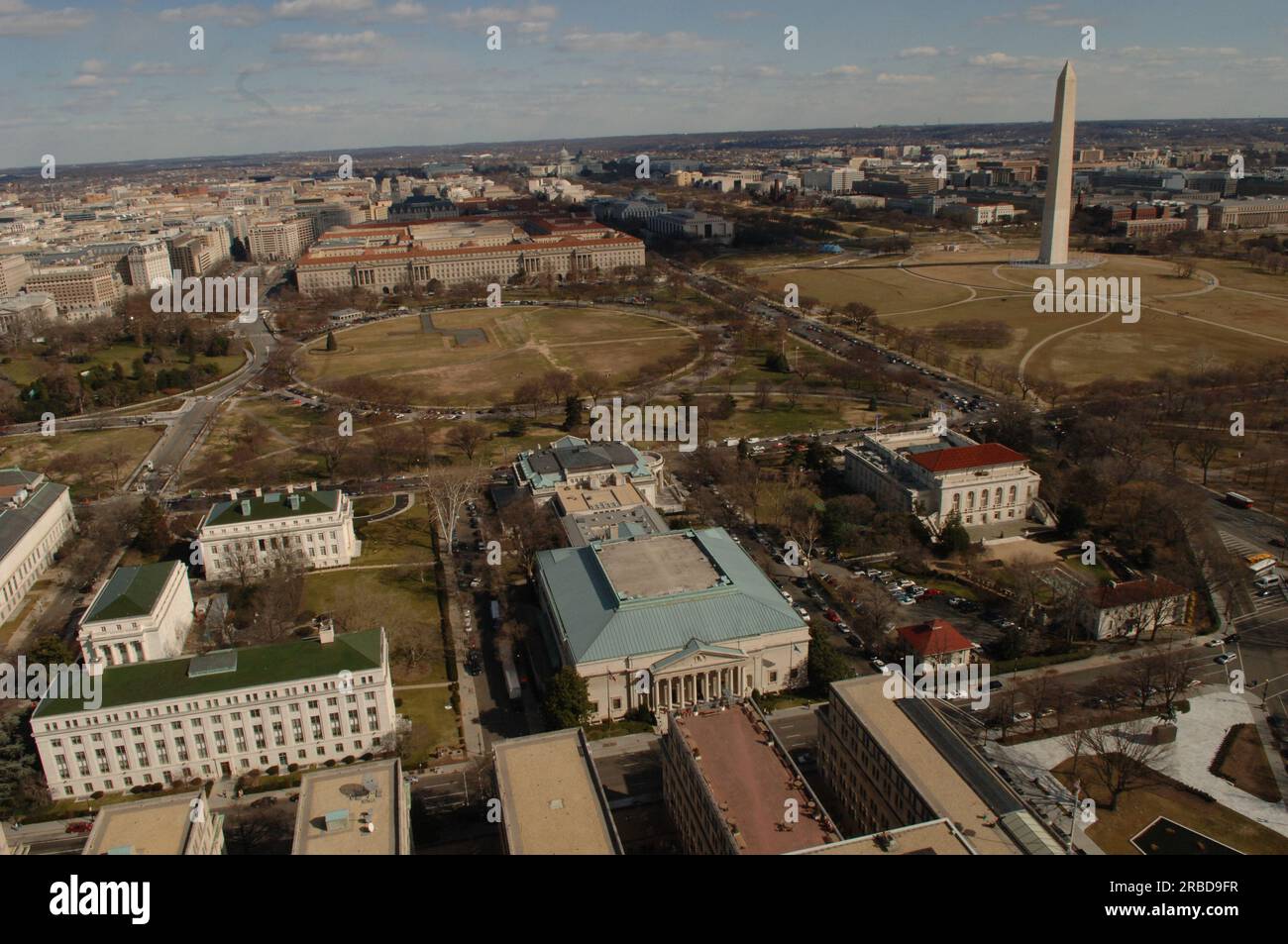 Aerial views of Main Interior, buildings and monuments in the vicinity ...