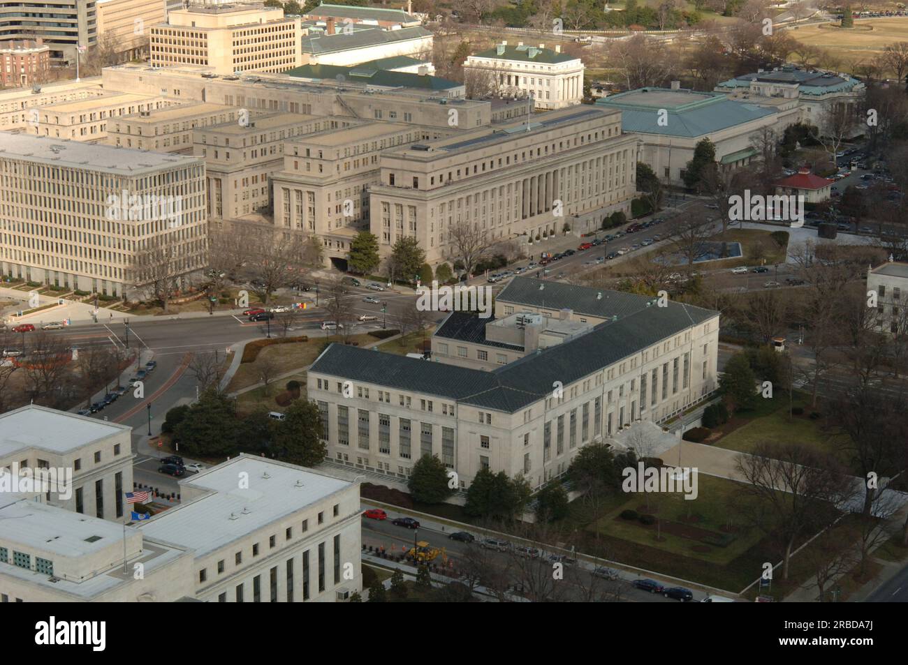 Aerial views of Main Interior, buildings and monuments in the vicinity ...