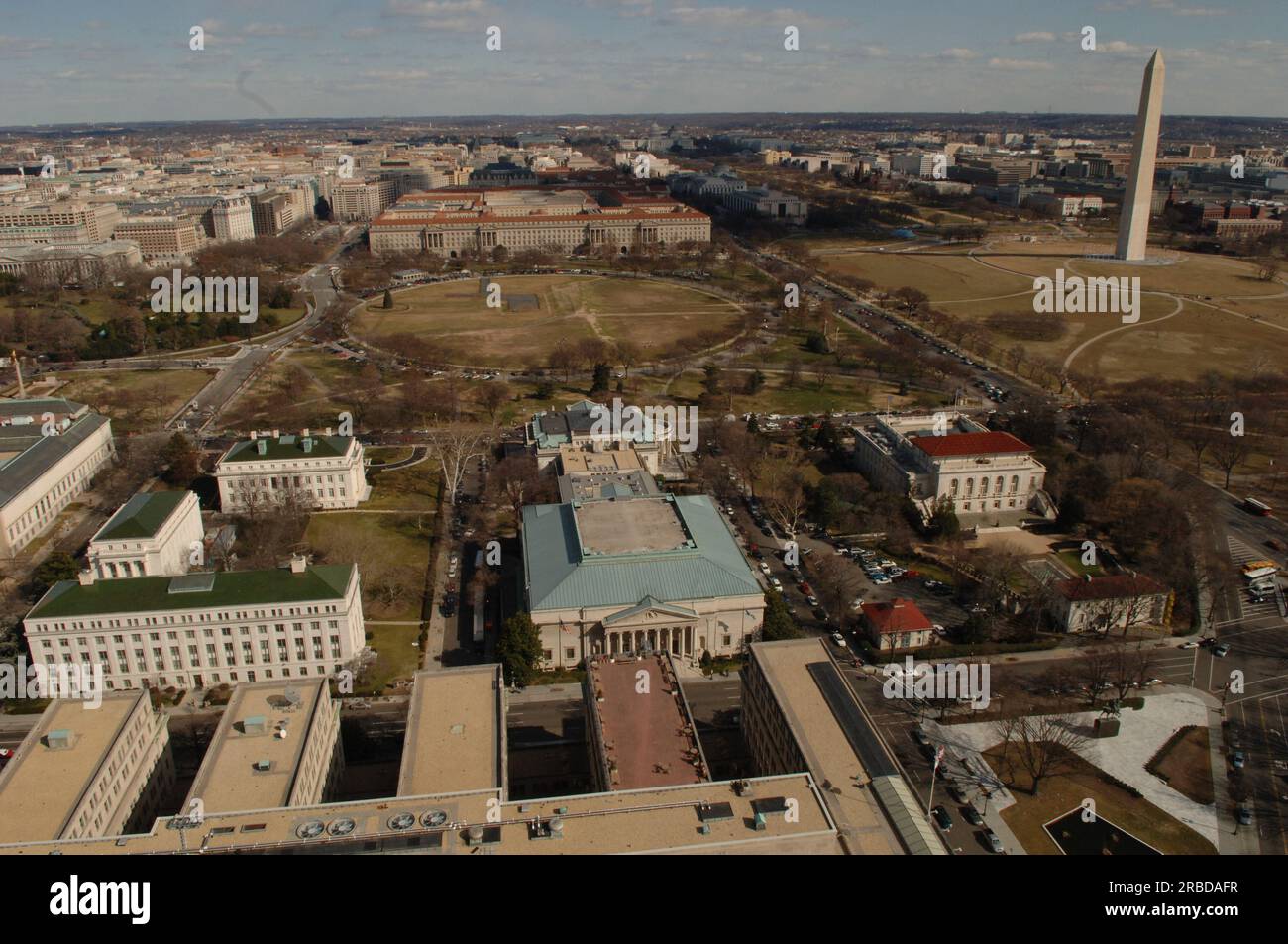 Aerial views of Main Interior, buildings and monuments in the vicinity ...