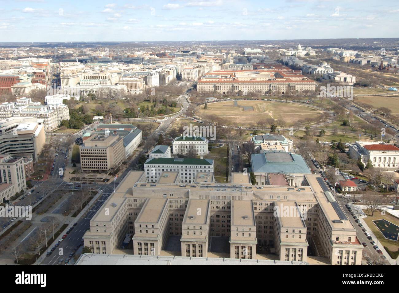Aerial views of Main Interior, buildings and monuments in the vicinity ...