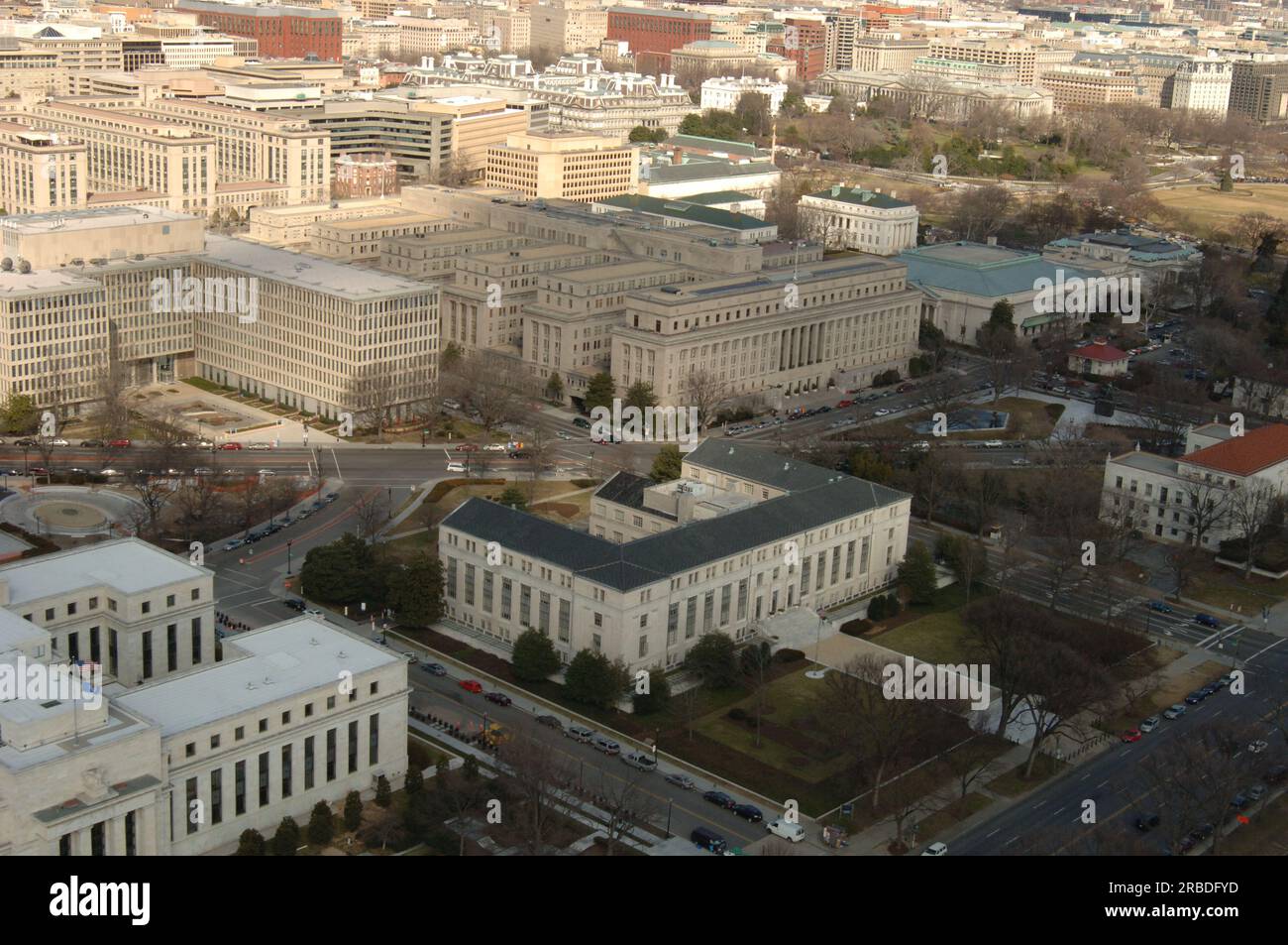 Aerial views of Main Interior, buildings and monuments in the vicinity ...
