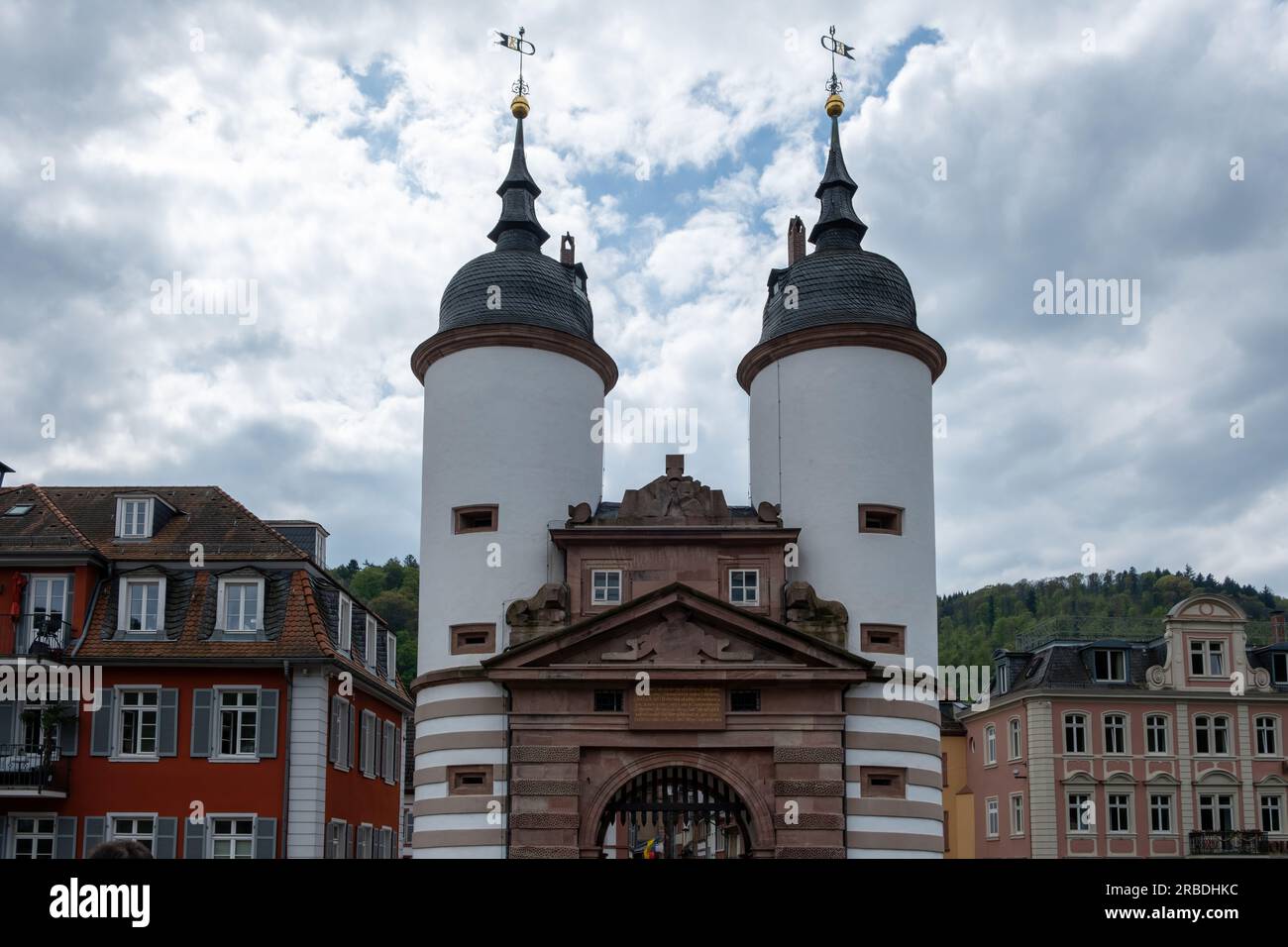 Germany, Heidelberg city. Karl Theodor Old Bridge with large arched ...