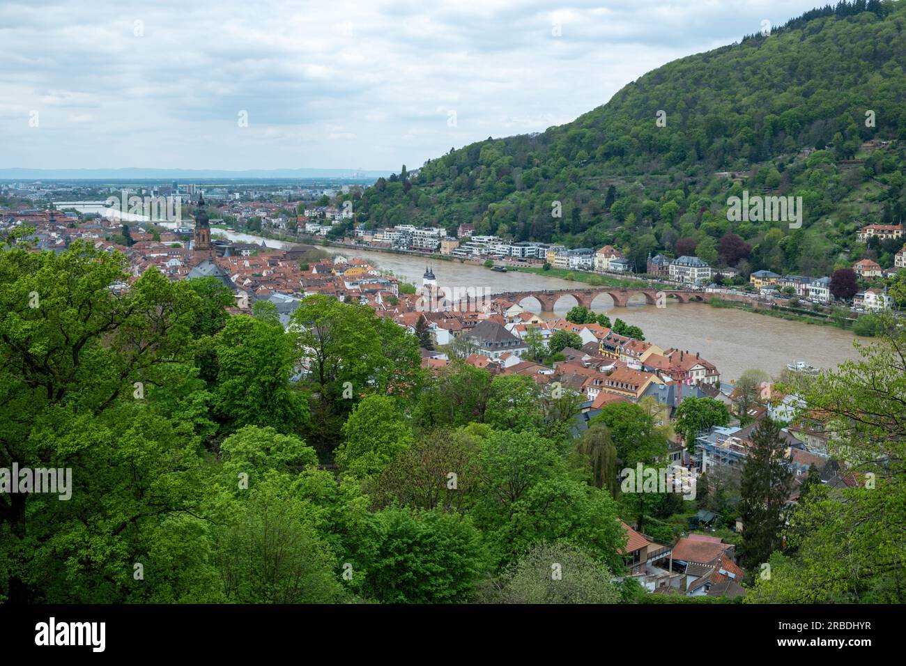 Germany, aerial view of Heidelberg traditional city next to Neckar ...