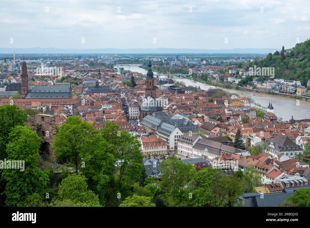 Germany, aerial view of Heidelberg traditional city next to Neckar ...