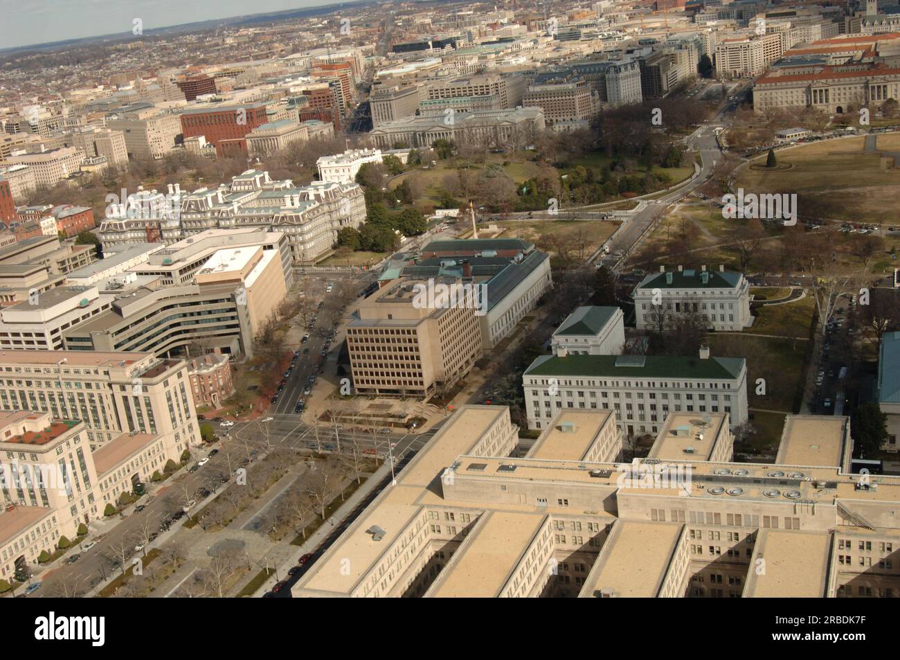 Aerial views of Main Interior, buildings and monuments in the vicinity ...