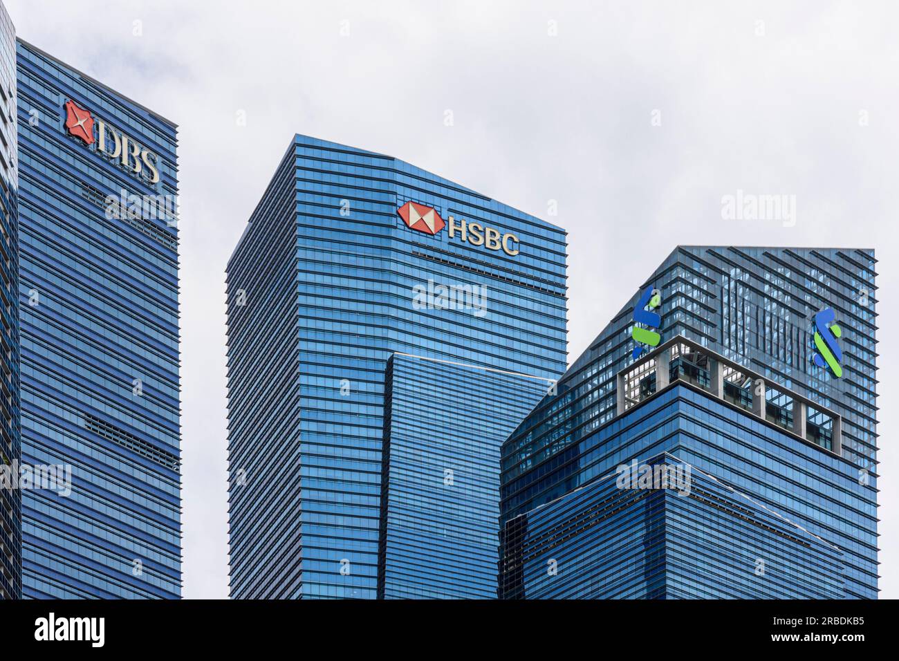 City detail of the glass facades of the Marina Bay Financial Centre ...