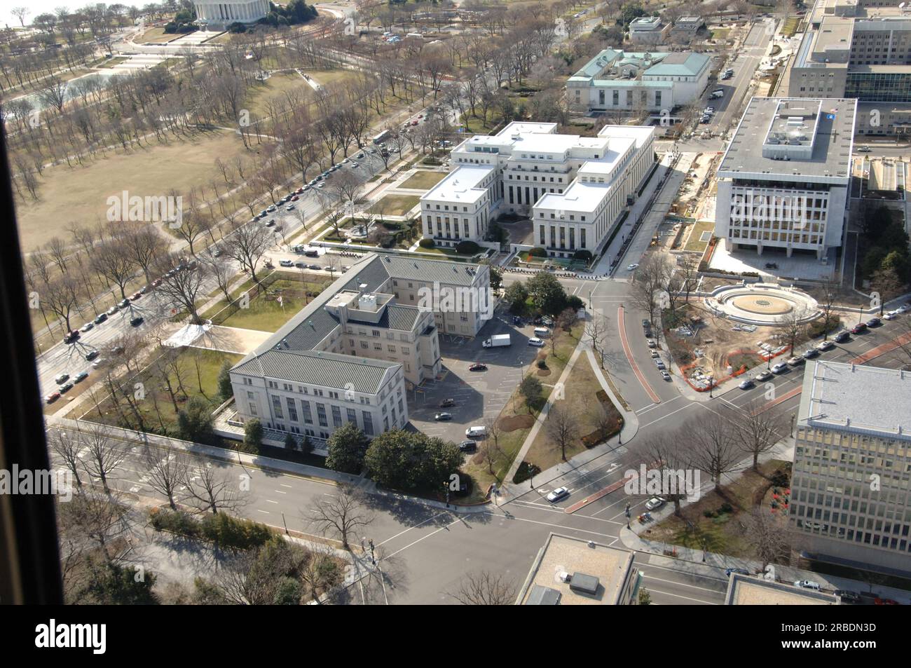 Aerial views of Main Interior, buildings and monuments in the vicinity ...