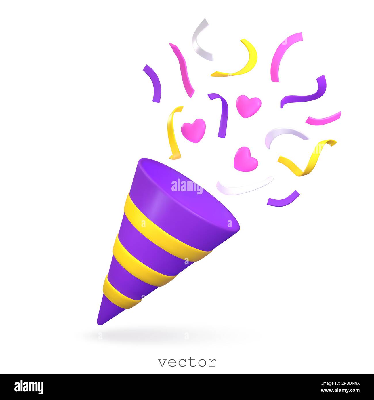 3d Party Poppers With Flying Confetti, Serpentine, Ribbon And Hearts ...