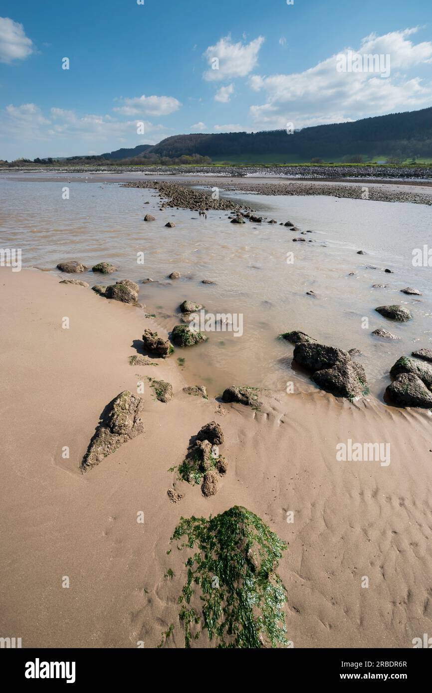 Llanddulas beach on the North Wales coast Conwy county showing remains ...