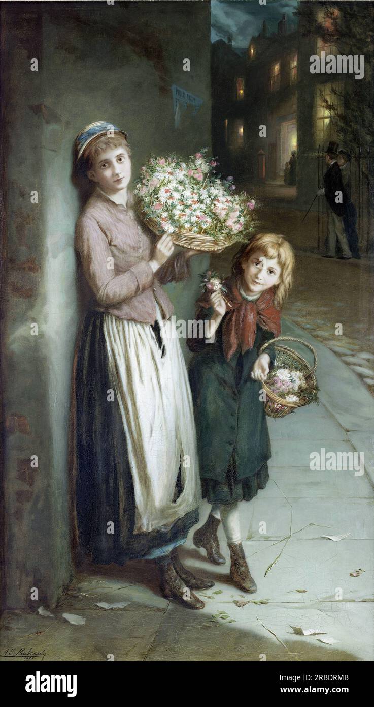 Flower Girls – a Summers Night 1885 by Augustus Edwin Mulready Stock ...