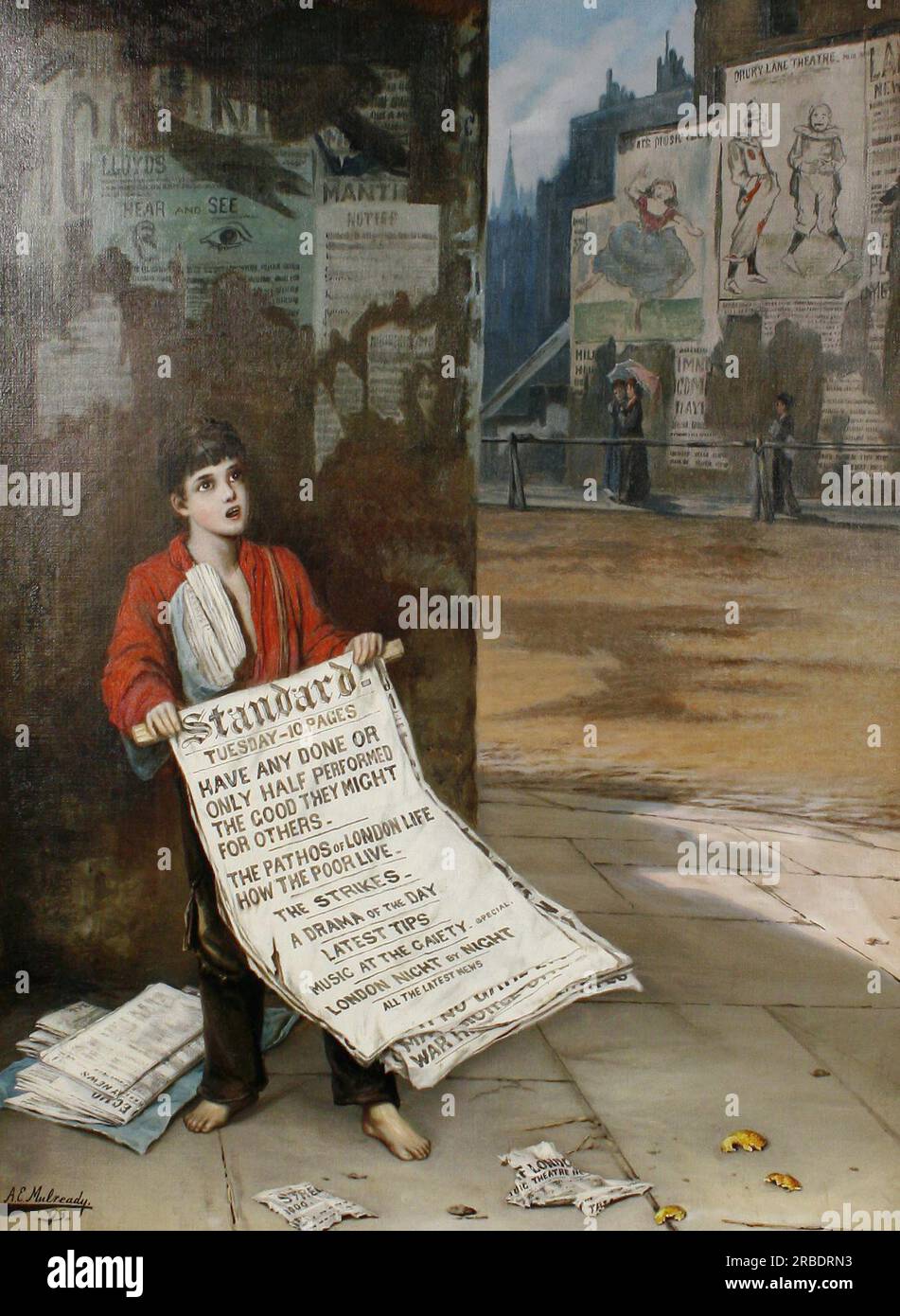 A London News Boy 1893 by Augustus Edwin Mulready Stock Photo - Alamy