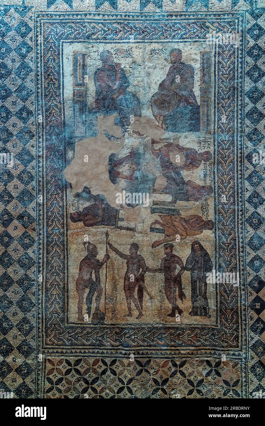 Merida, Spain - December 21, 2022: Ancient Roman mosaic of of the Seven ...