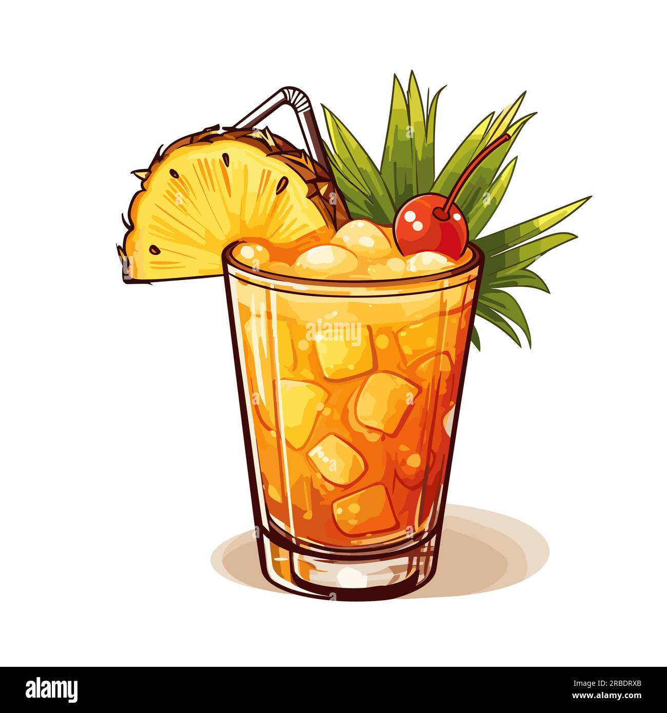 Mai Tai Mai Tai Cocktail Hand Drawn Comic Illustration Vector Doodle Style Cartoon