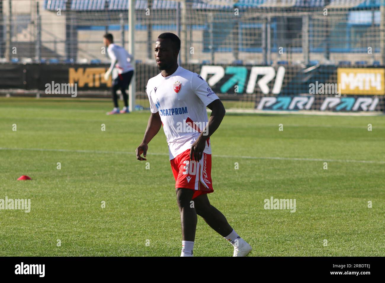 Osman Bukari (30) of Crvena Zvezda in action during the Pari Premier ...