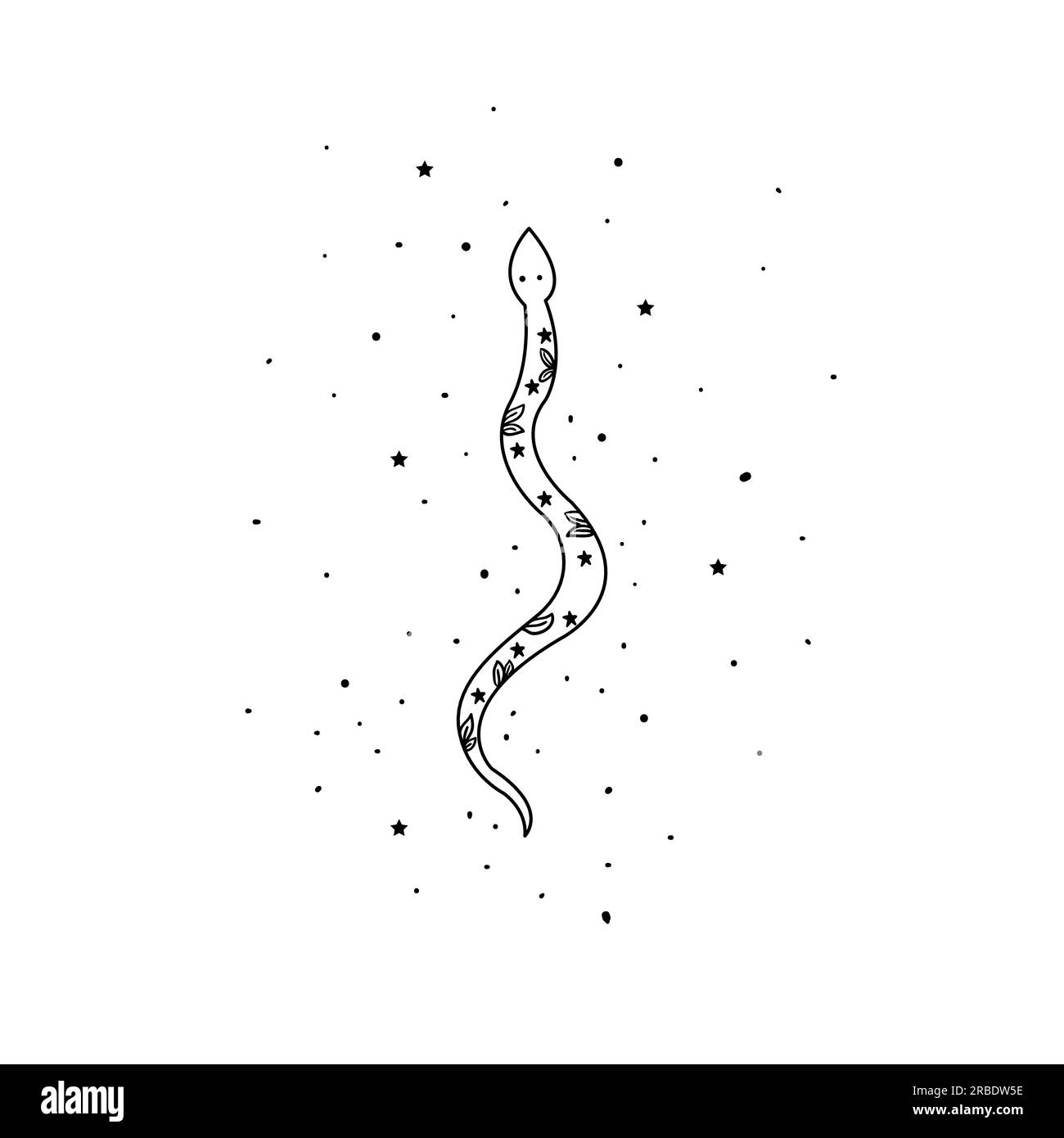 Mystical snake with moon and stars. Magic alchemy snake design cartoon ...