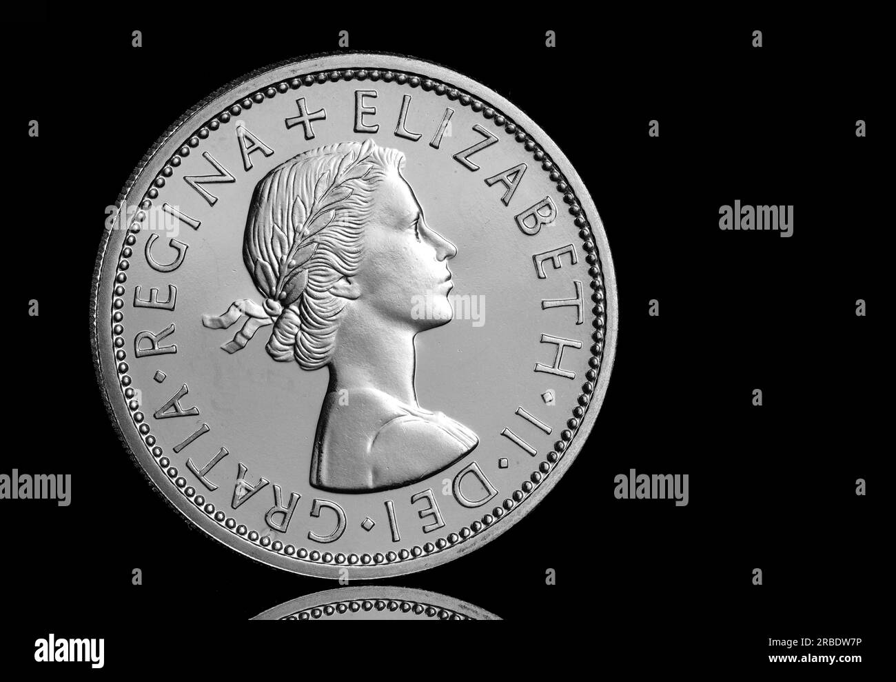 1970 2 Shillings.The front features the first coin portrait of Queen ...