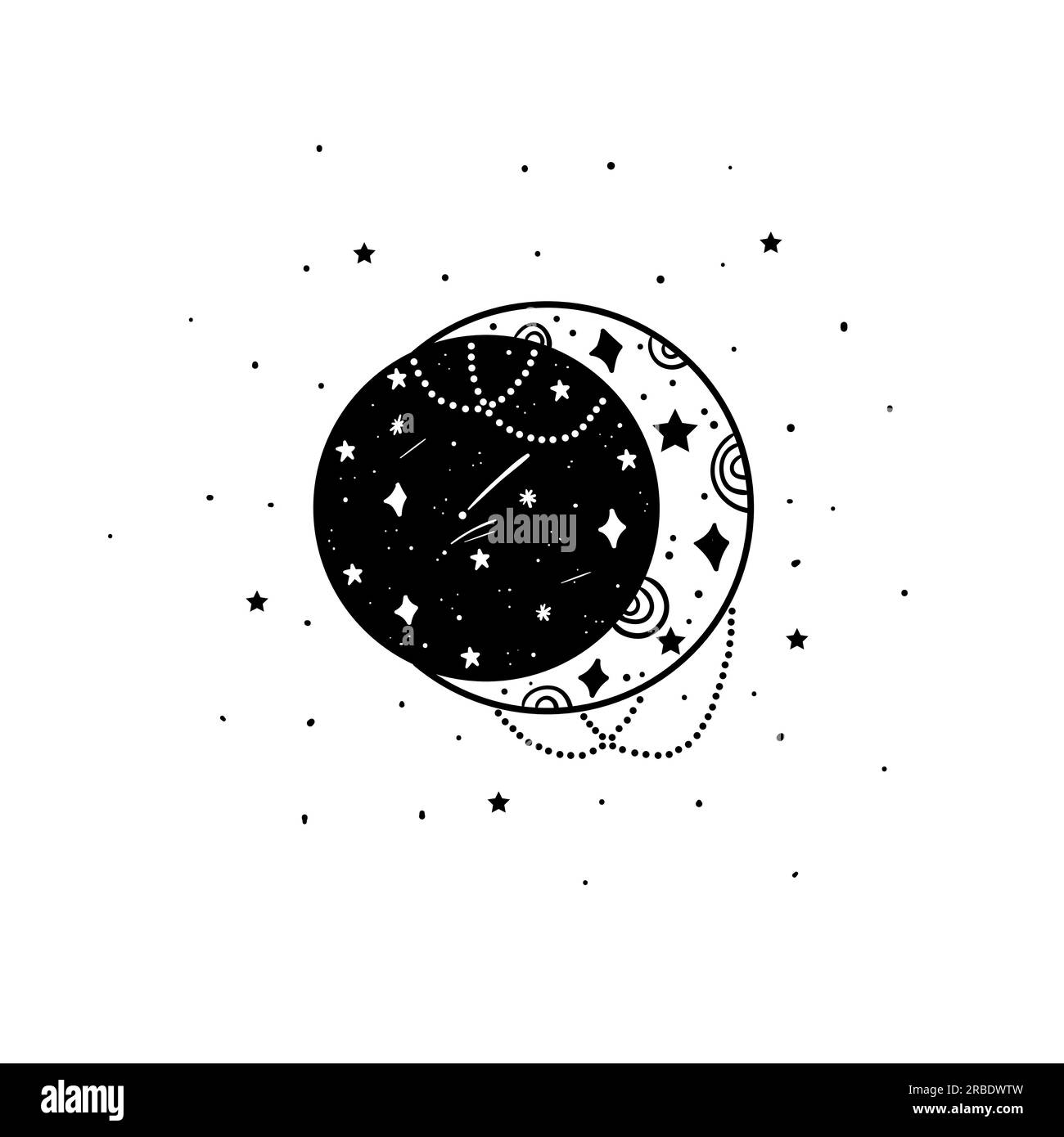 Mystical moon and stars. Stars, constellations, moon. Hand drawn ...