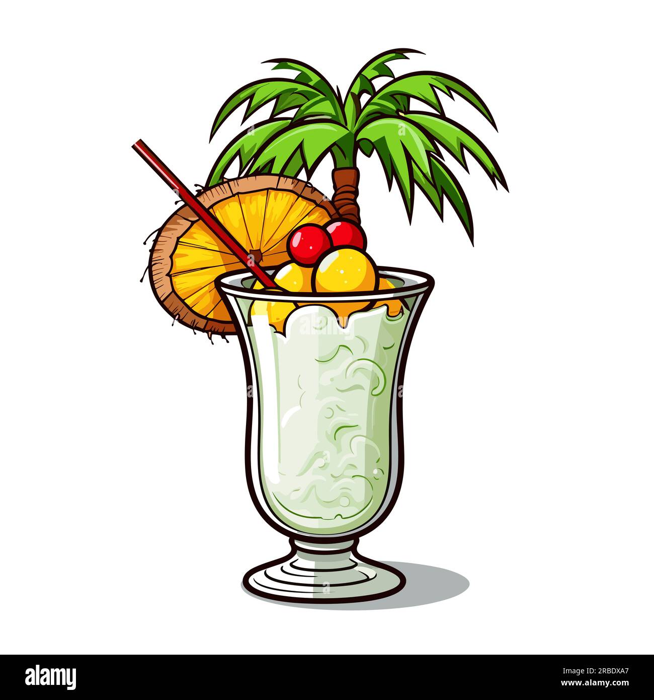 Pina Colada. Pina Colada cocktail hand-drawn comic illustration. Vector ...