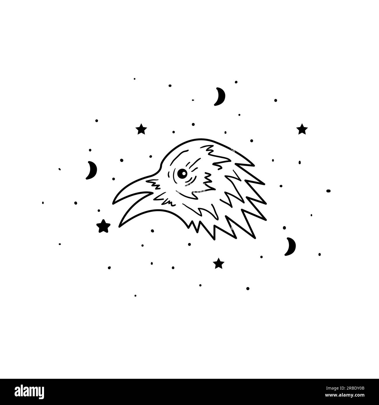 Mystical raven with moon and stars. Stars, constellations, moon. Hand ...