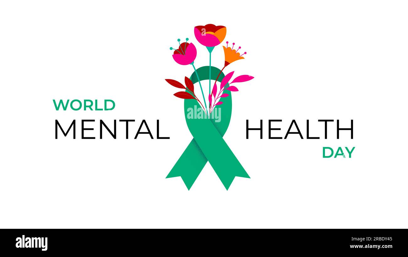 World Mental Health day, concept design with green ribbon and flowers Stock Vector Image & Art ...